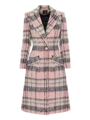 AVENUE N°29 Long Checked Wool Coat - Pink