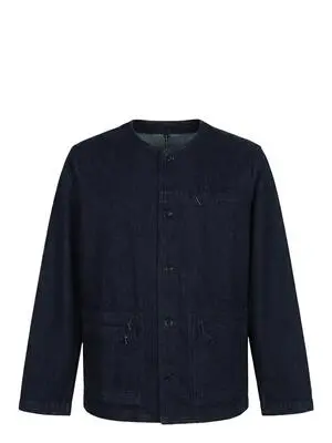 MODENAIRE Collarless Relaxed Fit Utility Jacket - Blue