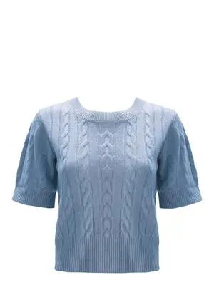 ZENZEE Cashmere Cable Knit Short Sleeve Sweater - Blue