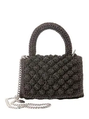 SPEIRA Mini Shoulder Bubble Bag With Knitted Handle And Glitter Detail - Black