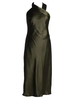 silk laundry halter dress Laundry Tie Back Halter Neck Zipper Back Paisley Print Fit and Flare Satin  Midi Dress main image 1