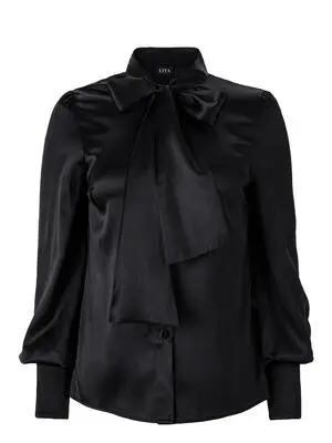 LITA COUTURE Silk Blend Bow Blouse - Black
