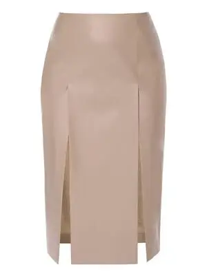 AGGI BY HALEWSKI Vegan Leather Pencil Skirt With Slits - Beige/black