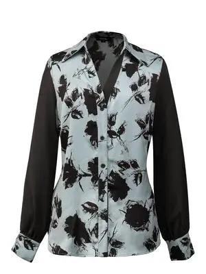 SMART AND JOY Bi-material Flower Print Shirt - Blue