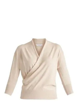 PAISIE Knit Wrap Top - Beige
