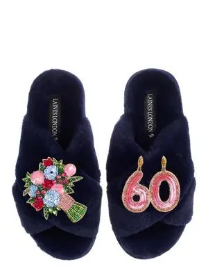LAINES LONDON Classic Slippers With Brooches - Blue