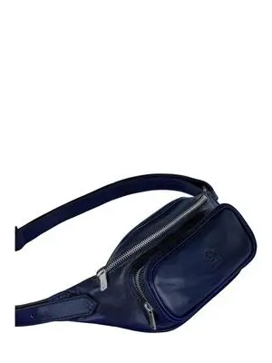 TIME RESISTANCE Italian Leather Belt Bag - Blue