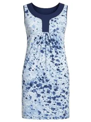 CONQUISTA Empire Waist Printed Dress - Blue