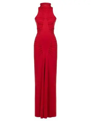 NOCTURNE Ruched High-neck Maxi Dress - Red