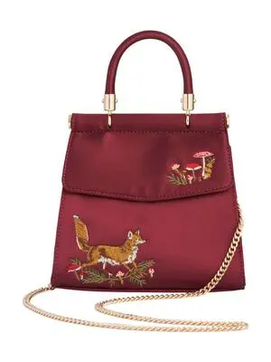 FABLE ENGLAND Fox & Mushroom Embroidered Satin Tote - Red