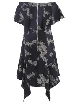 SMART AND JOY Ruffle Bardot Denim Dress - Blue