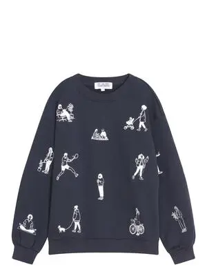 LONDON ATELIER BYPRODUCT Embroidered Heavyweight Organic Cotton Jumper - Blue