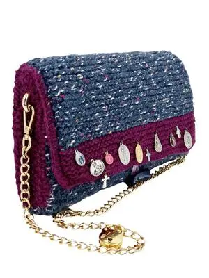 HILO DE MAR Hand-knitted Bag With Charms And Metal Chain - Blue