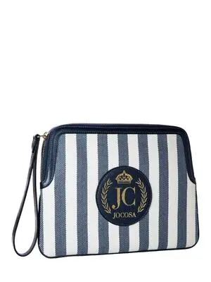 JOCOSA Striped Canvas Clutch With Wrist Strap - Blue/white
