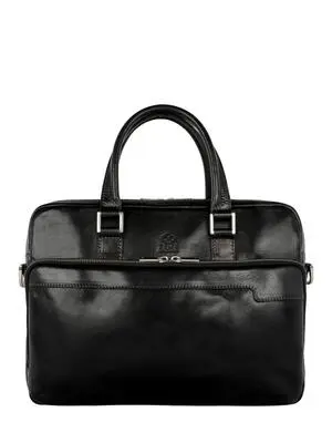 TIME RESISTANCE Leather Laptop Briefcase - Black