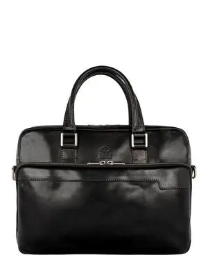 TIME RESISTANCE Orlando Leather Briefcase Laptop Bag - Black