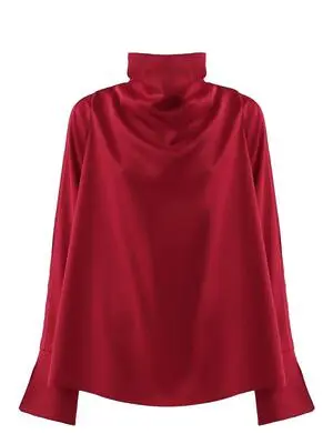JULIA ALLERT Satin Long Sleeve Blouse - Red