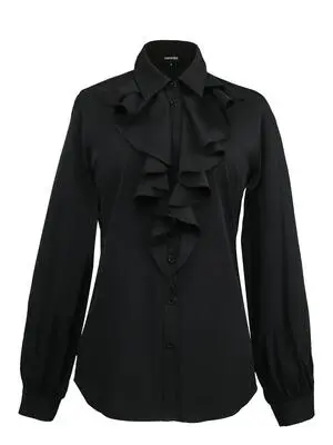 SMART AND JOY Ruffle Collar Shirt - Black