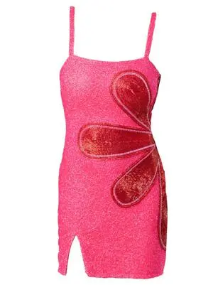 SELF-ADORE Bloom Hand-beaded Mini Dress - Pink/red