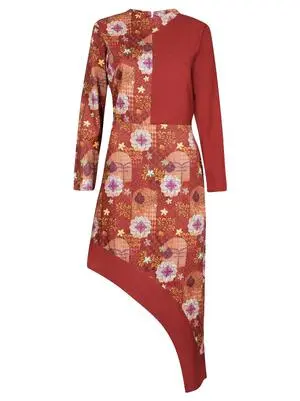 MAISON QALA Russet Bloom Cotton Satin Dress - Red