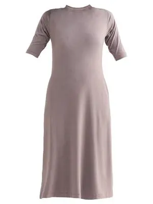 REISTOR High Crew Neck Elbow Sleeve Fitted Midi Dress - Brown