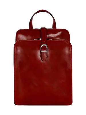 TIME RESISTANCE Convertible Leather Backpack Shoulder Bag - Red