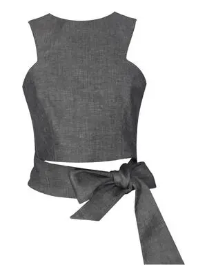 MIRIMALIST Wrap Around Linen Top - Grey