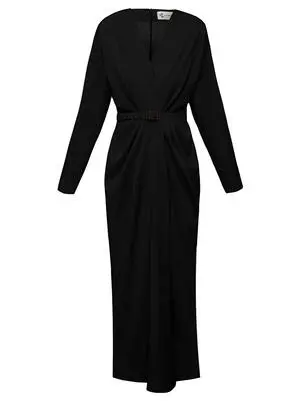 ALINA CERNATESCU Amaris Draped Midi Dress With Textile Belt - Black