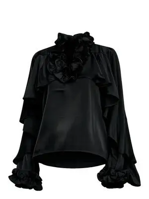 TANTRA SPAIN SL Satin Ruffle Blouse - Black