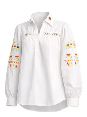 TANTRA SPAIN SL Lantern Sleeve Shirt With Embroidered Floral Detail - White