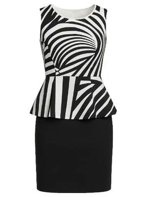CONQUISTA Zebra Print Peplum Dress - Black