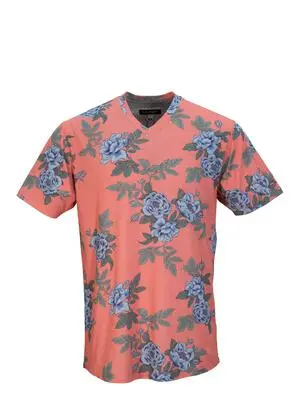 LORDS OF HARLECH Green / Rose Gold / Pink Maze Floating Forna V-neck Tee In Geranium Pink/blue/red