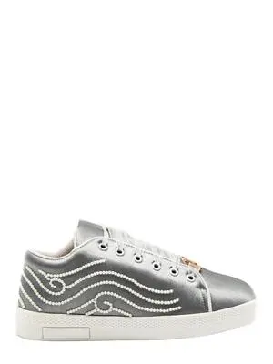 RETTROSE Clara Embellished Satin Sneakers - Silver