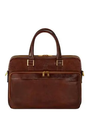 TIME RESISTANCE Orlando Leather Briefcase Laptop Bag - Brown