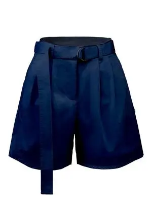 SMART AND JOY Buckle And Pleated Cotton Shorts - Blue
