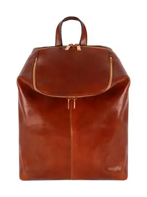 TIME RESISTANCE Cognac Italian Leather Backpack - Brown