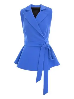 CONCEPT A TROIS Flared Vest With Lapels And Drawstring - Blue