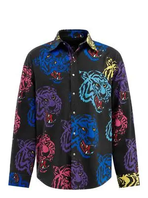 MYSIMPLICATED Blue / Grey Long Sleeve Shirt In Dark Grey With Tigers Design Recycled Fabric - Blue/grey