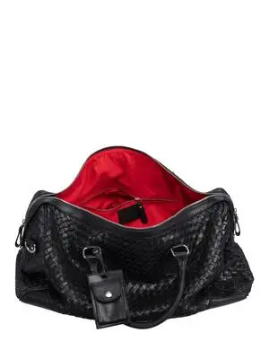 HIDES LEATHER CO. Hand-woven Leather Duffel Bag - Black/red