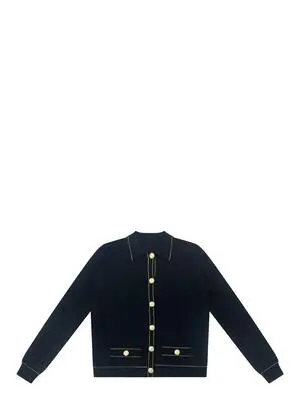 ROCH PEREL Collared Cardigan With Embroidered Trim - Yellow/black/gold
