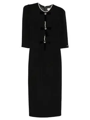 NISSA Pearl Detail Bouclé Midi Dress - Black