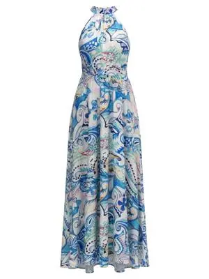 FRANCHETTI BOND Rosamunda Paisley Swirl Halterneck Dress - Blue