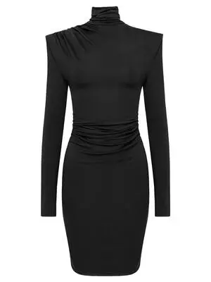 MANDRAGORA Fitted Turtleneck Pleated Dress - Black