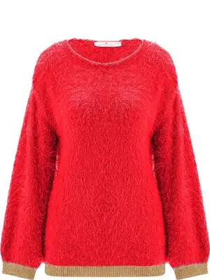 PERALUNA De Ville Fluffy Pullover Glitter Sweater - Red