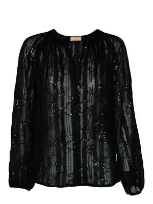 2KSTYLE Oversized Tasseled Blouse With Sequins - Black