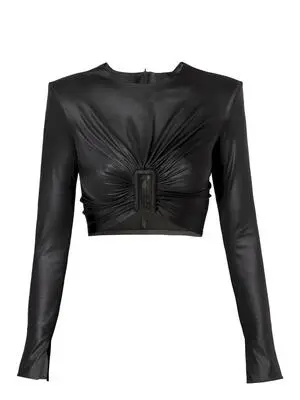 AGGI BY HALEWSKI Meg Pearl Cropped Top - Black