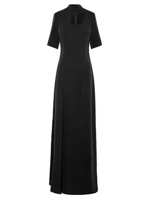 BLUZAT Cut-out Slit Maxi Dress - Black