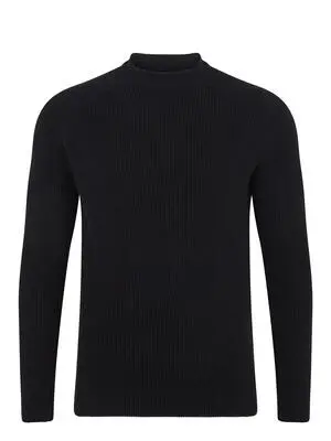 PAUL JAMES KNITWEAR Lightweight Cotton Ribbed Crew Neck Jumper - Black