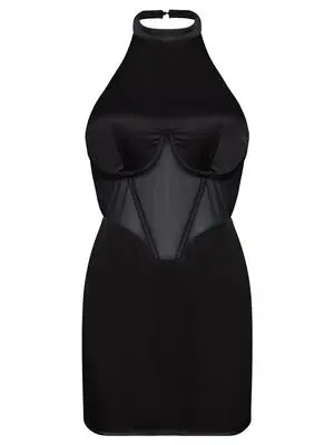 THE GT ATELIER Mesh Corset Halterneck Mini Dress - Black