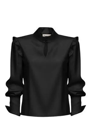JULIA ALLERT Satin Blouse With Bishop Sleeves - Black